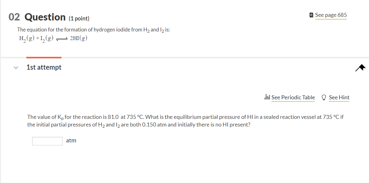 Solved 02 Question (1 point) e See page 685 The equation for | Chegg.com