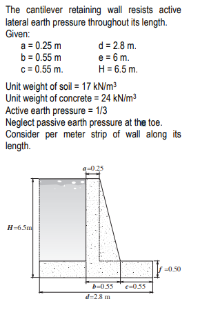 Solved The cantilever retaining wall resists active lateral | Chegg.com