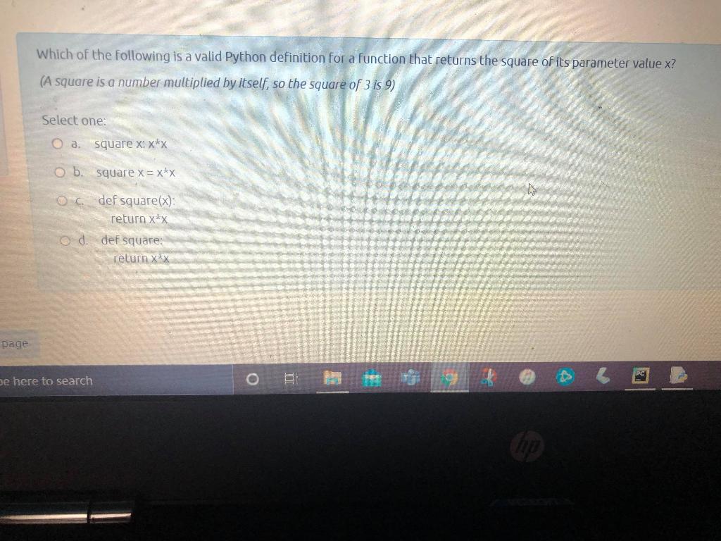 Solved Which of the following is a valid Python definition | Chegg.com