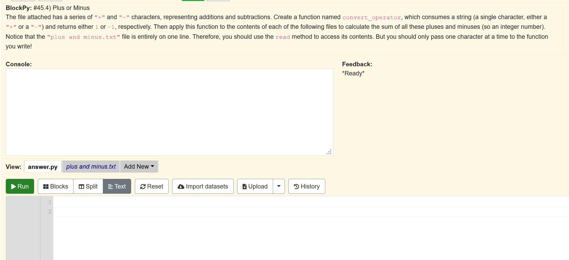 Solved BlockPy: #45.4) Plus or Minus The file attached has a | Chegg.com
