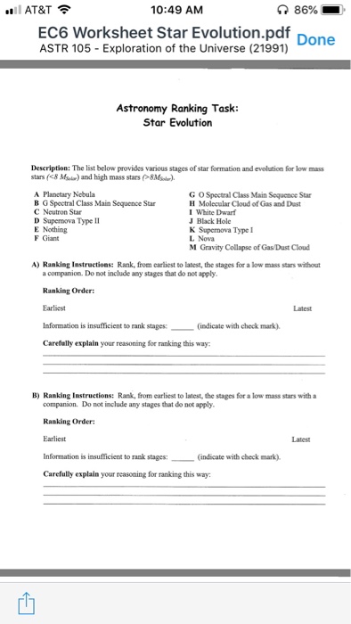 AT&T 10:49 AM EC6 Worksheet Star Evolution.pdf ASTR | Chegg.com