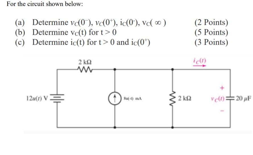 Solved For the circuit shown below: (a) Determine vc(0-), | Chegg.com