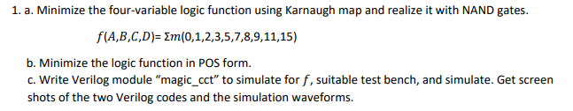 Solved 1 A Minimize The Four Variable Logic Function Using 2009