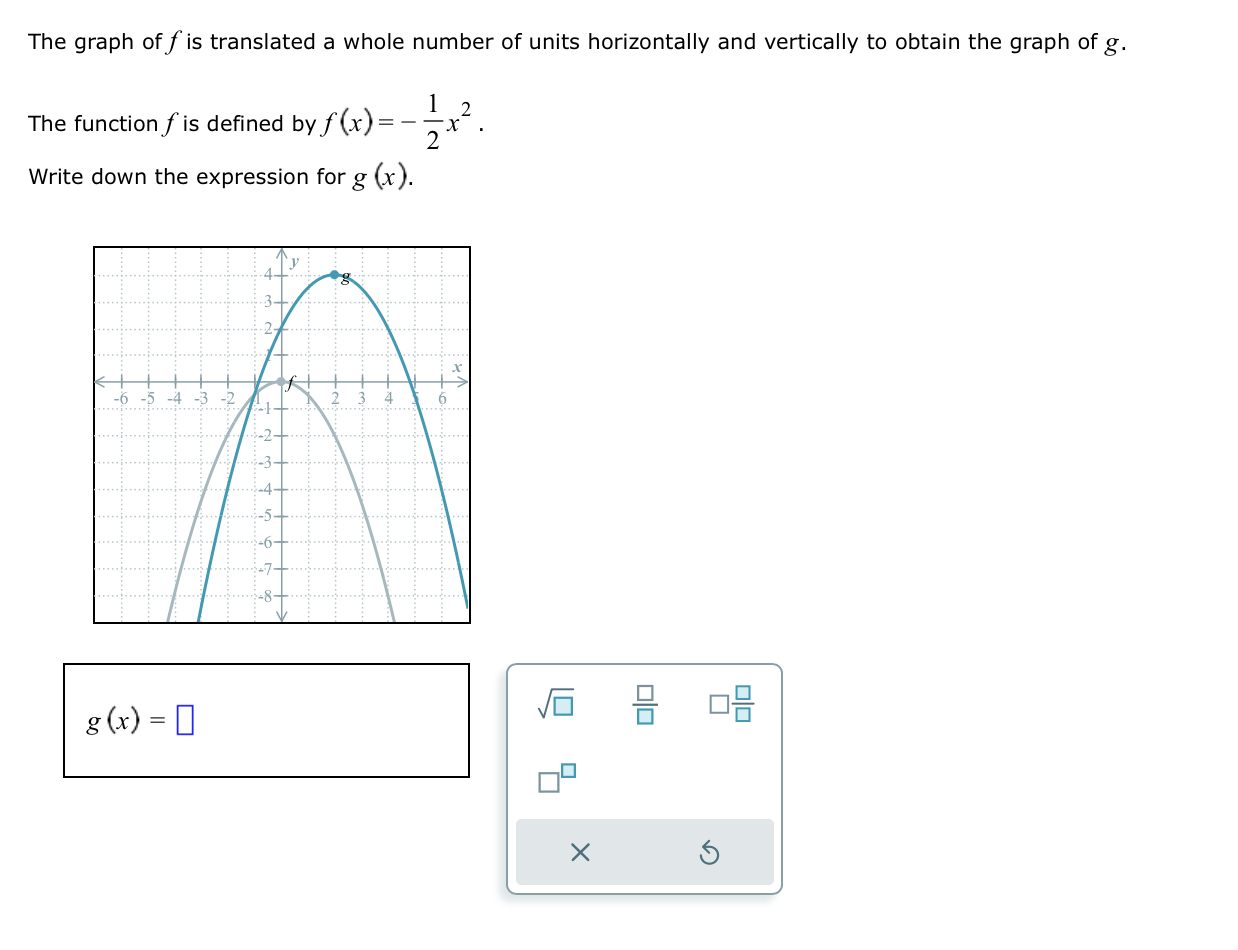 Solved The graph of f ﻿is translated a whole number of units | Chegg.com