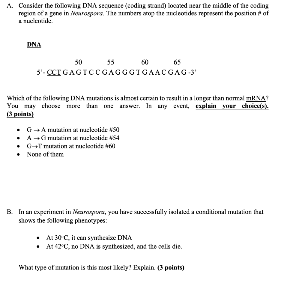 Solved A Consider The Following Dna Sequence Coding 