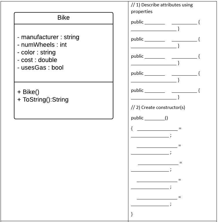 Solved Using C# for codeWrite Code for the Class Bike, - is | Chegg.com