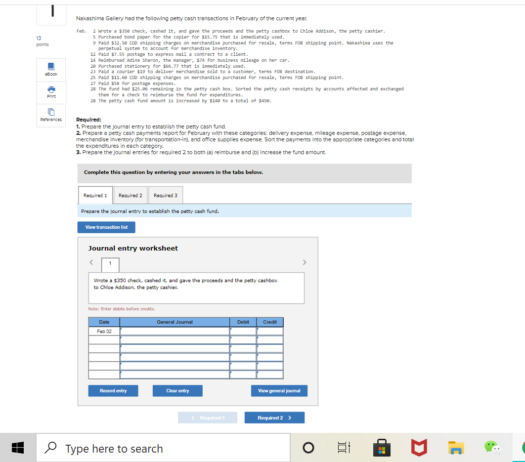 Solved Nakashima Gallery had the following petty cash | Chegg.com