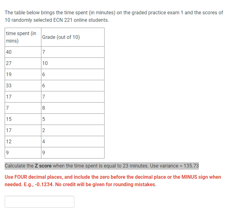 Solved The table below brings the time spent (in minutes) on | Chegg.com
