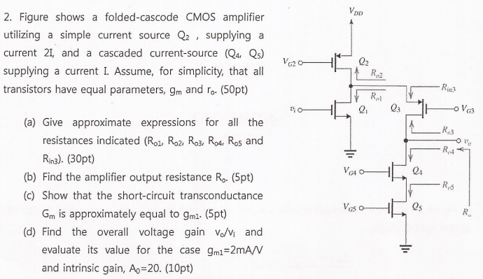Solved 2. Figure shows a folded-cascode CMOS amplifier | Chegg.com