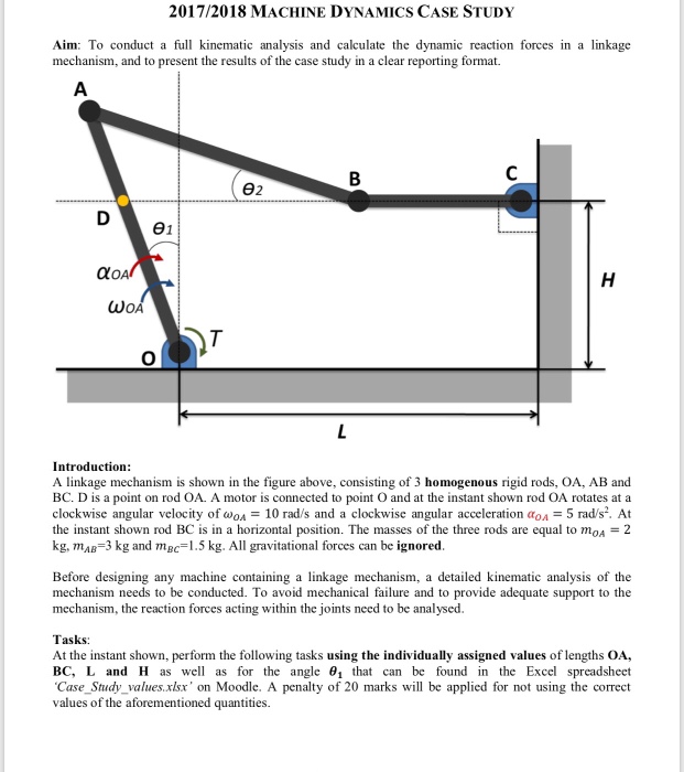 Solved 2017/2018 MACHINE DYNAMICS CASE STUDY Aim: To conduct | Chegg.com