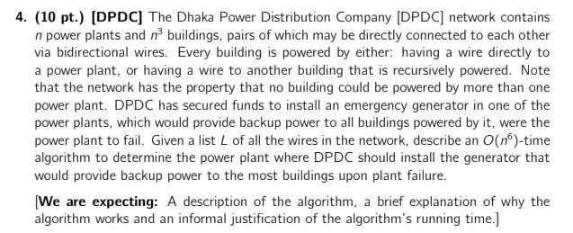 Solved 4. (10 pt.) (DPDC] The Dhaka Power Distribution | Chegg.com