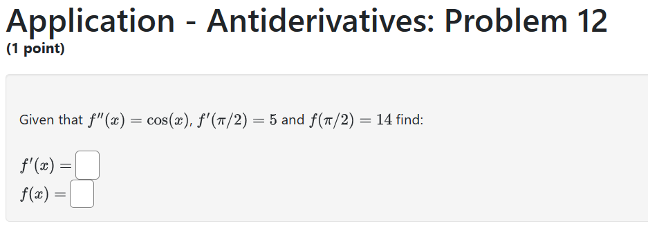 Solved Application - Antiderivatives: Problem 12 (1 point) | Chegg.com