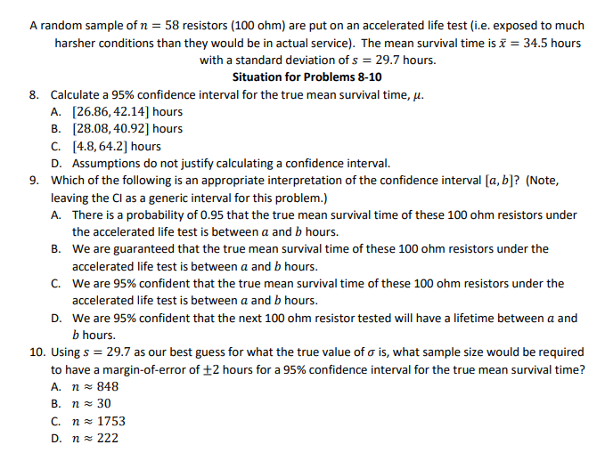 Solved A random sample of n = 58 resistors (100 ohm) are put | Chegg.com