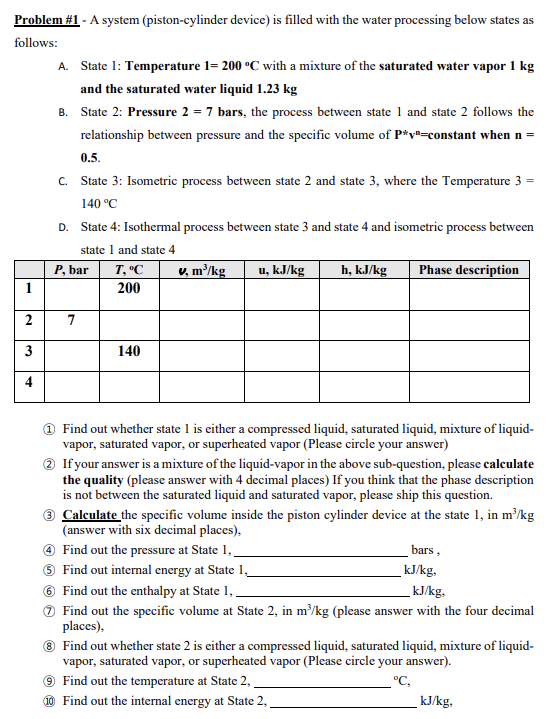 Solved Problem #1 - ﻿A system (piston-cylinder device) ﻿is | Chegg.com