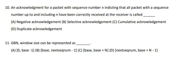 Solved 10. An acknowledgment for a packet with sequence | Chegg.com