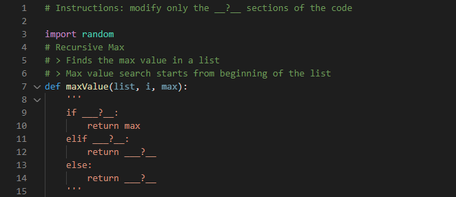 Solved [PYTHON] Using recursion modify only the __?__ | Chegg.com