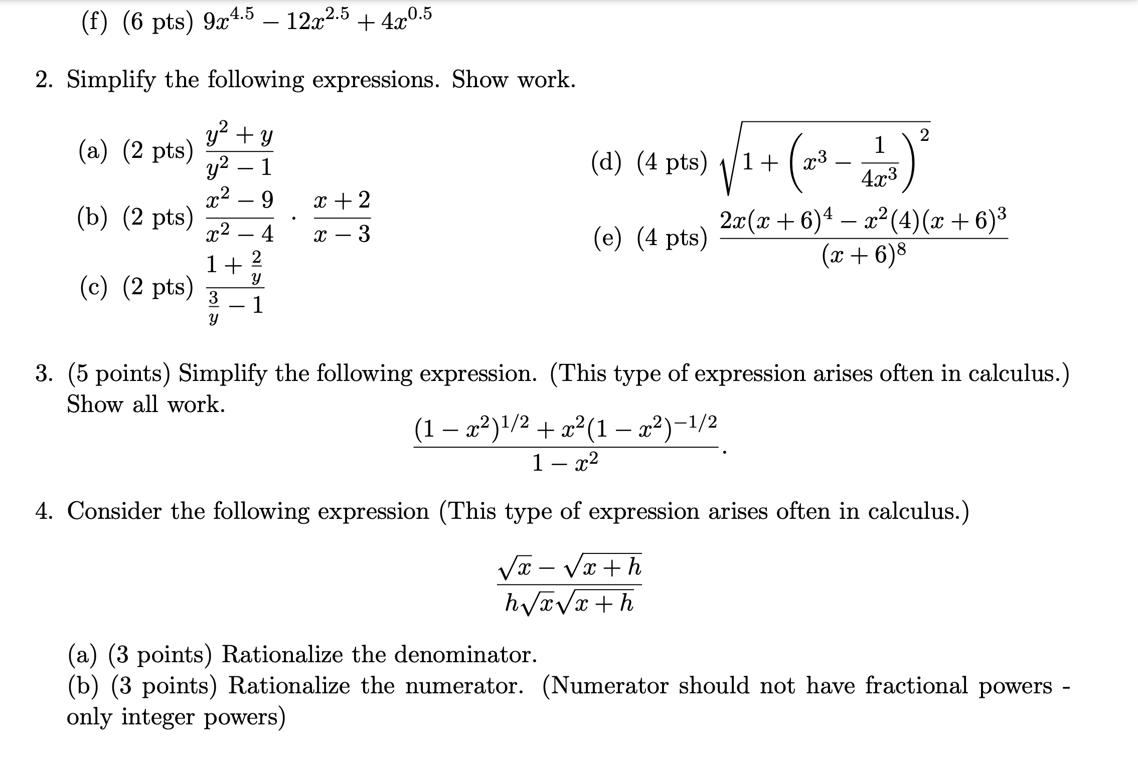 Solved (f) (6pts)9x4.5−12x2.5+4x0.5 2. Simplify the | Chegg.com