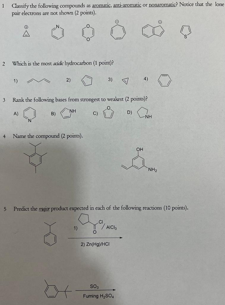 Solved 1. Classify the following compounds as aromatic, | Chegg.com