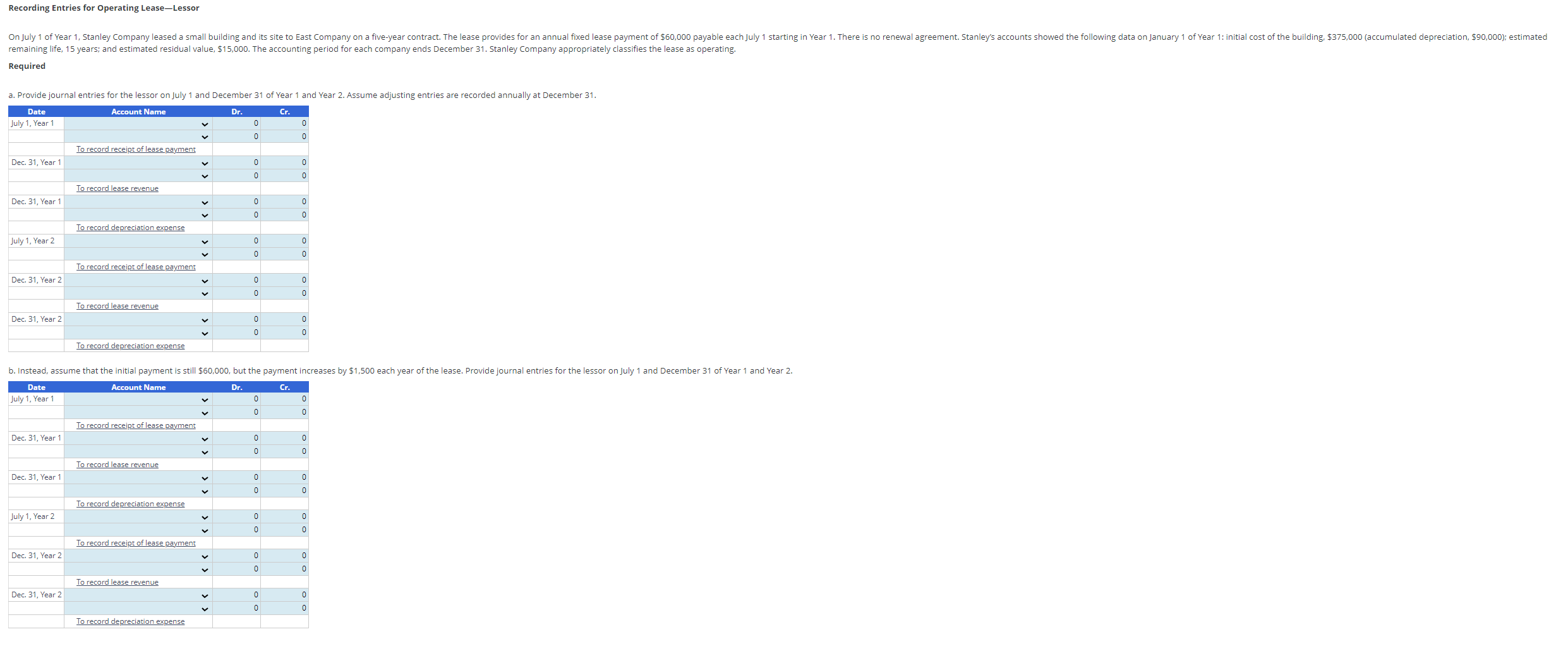 Solved Recording Entries for Operating Lease-Lessorremaining | Chegg.com