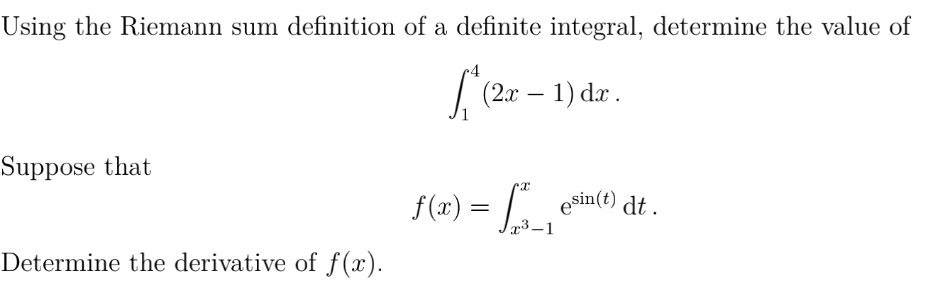 Solved Using the Riemann sum definition of a definite | Chegg.com