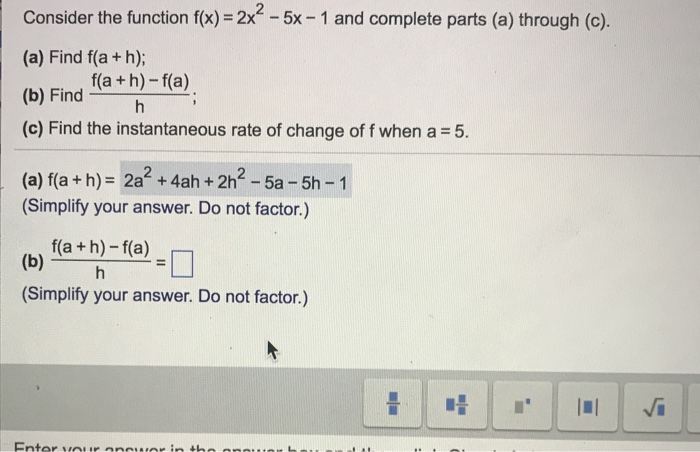 Solved Consider the function f(x)= 2x2-5x-1 and complete | Chegg.com