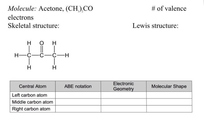 Solved Molecule: Acetone, (CH),CO electrons Skeletal | Chegg.com