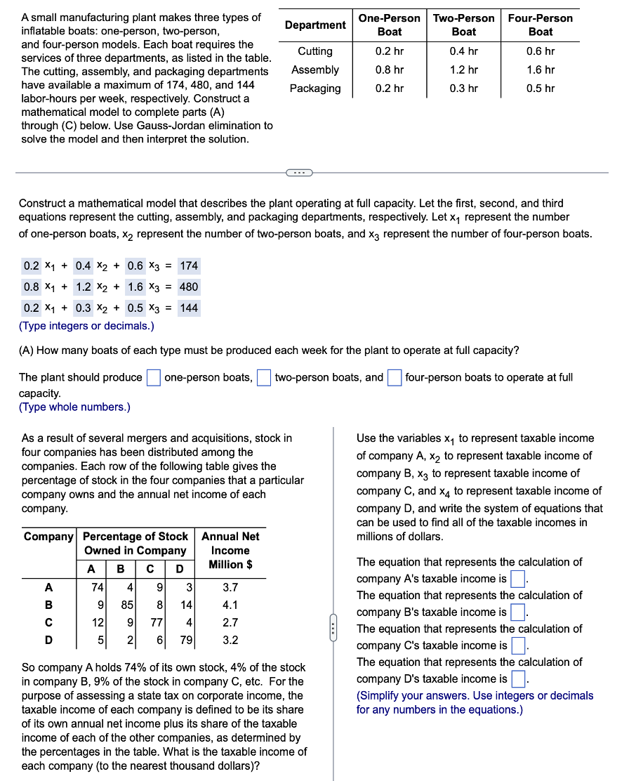 Solved A small manufacturing plant makes three types of | Chegg.com