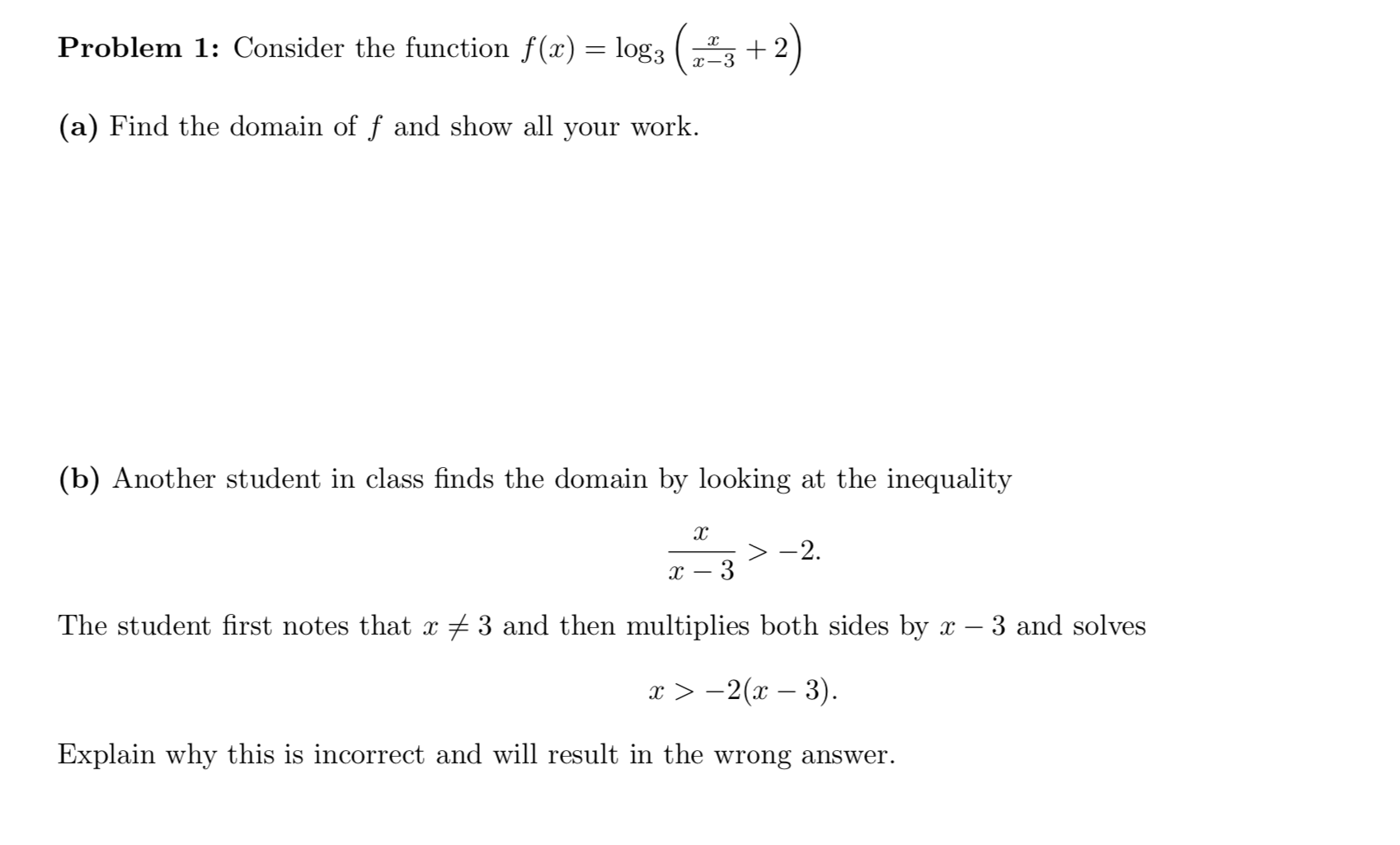 Solved Problem 1: Consider the function f(x) = log3 ( 243 | Chegg.com