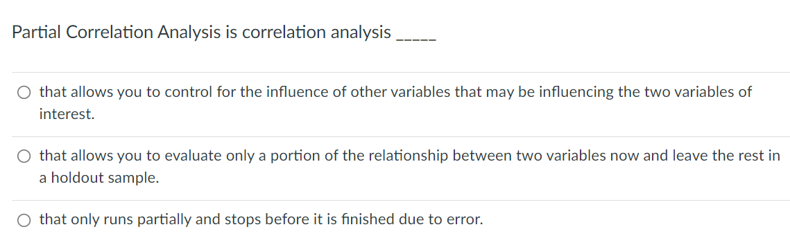 Solved Partial Correlation Analysis is correlation | Chegg.com