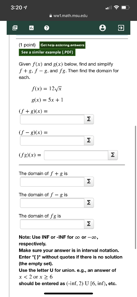 Solved 3:204 . ww1.math.msu.edu (1 point) Get help entering | Chegg.com