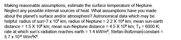 Solved Making reasonable assumptions, estimate the surface | Chegg.com