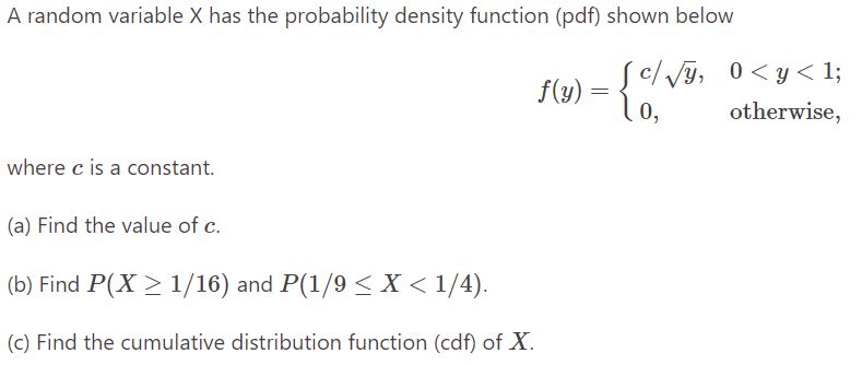Solved A random variable X has the probability density | Chegg.com