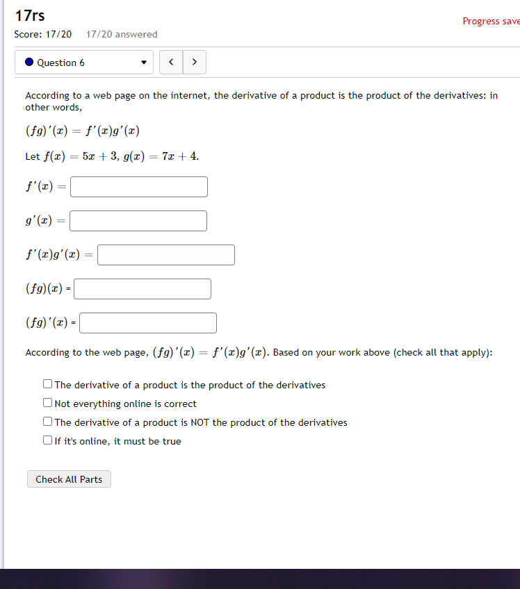 Solved 17rs Score: 17/20 Progress save 17/20 answered | Chegg.com