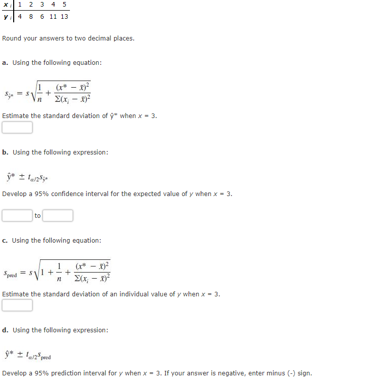 Solved Xil 1 2 3 4 5 8 6 11 13 y 4 Round your answers to two | Chegg.com