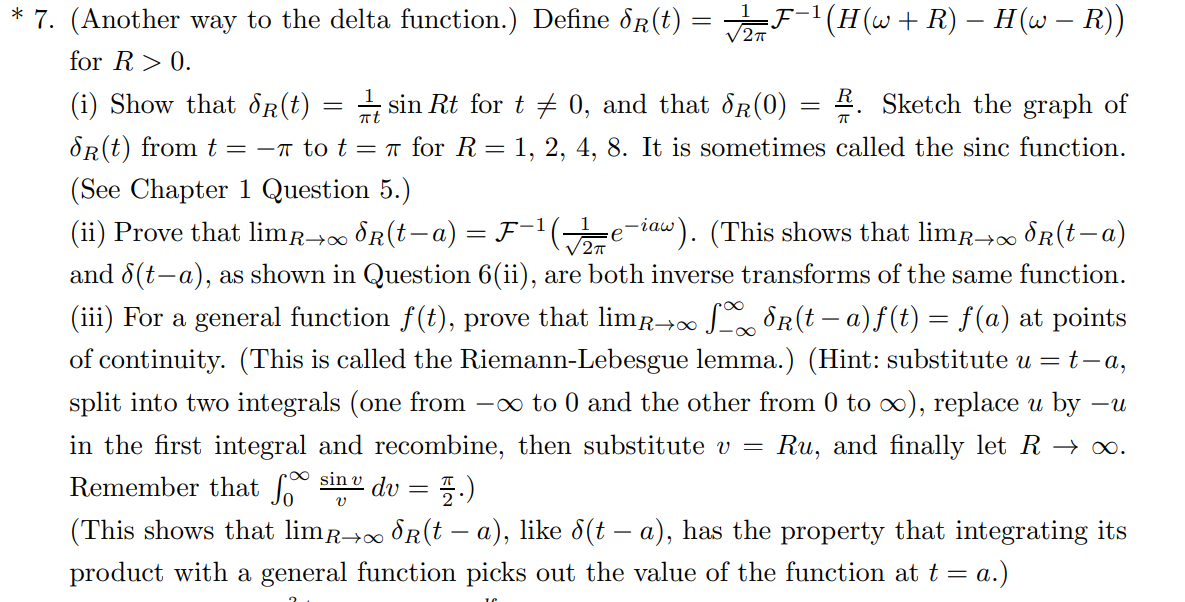 7. (Another way to the delta function.) Define | Chegg.com
