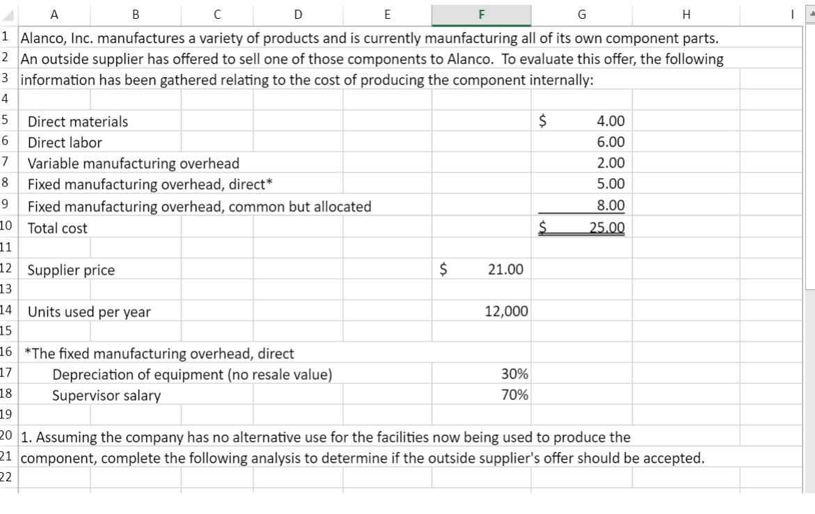 Solved Complete the make-or-buy analysis. All answers must | Chegg.com