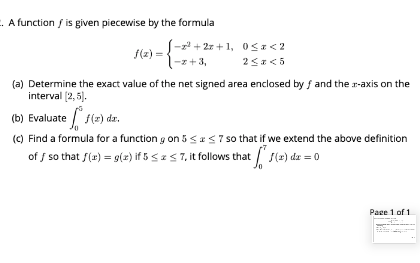 Solved A function f is given piecewise by the formula | Chegg.com