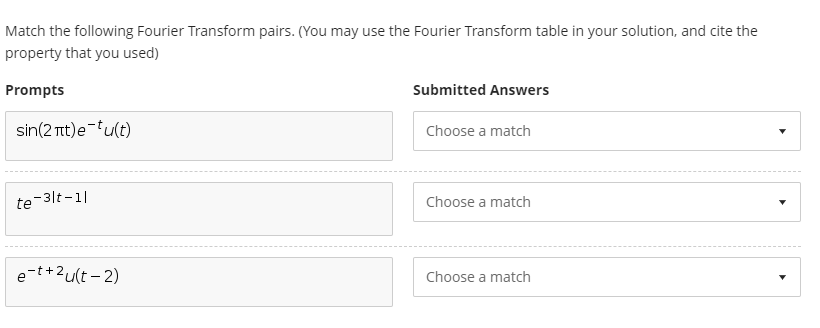 Solved Match the following Fourier Transform pairs. (You may | Chegg.com