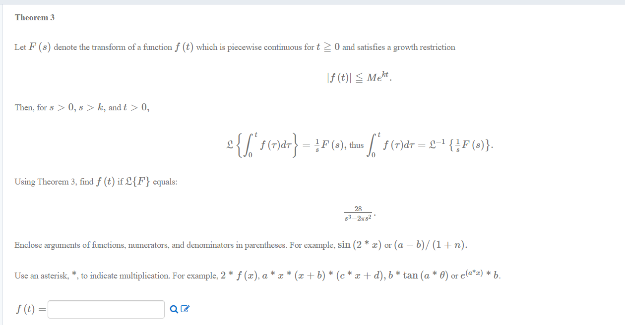 Solved Theorem 3 Let F (3) denote the transform of a | Chegg.com