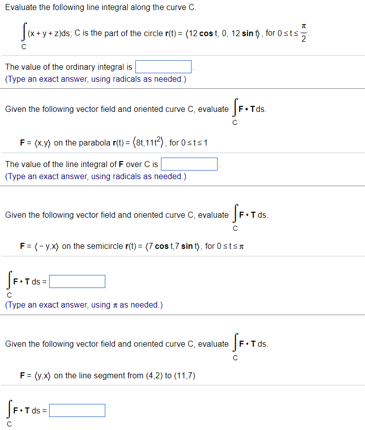 Solved Evaluate the following line integral along the curve | Chegg.com
