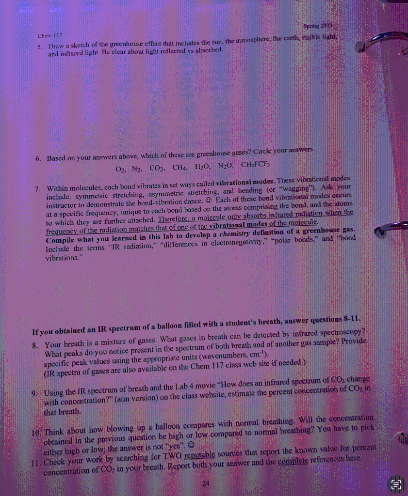 Lab 4 Worksheet: Which gases absorb infrared waves? | Chegg.com