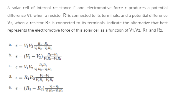Solved A solar cell of internal resistance r and | Chegg.com