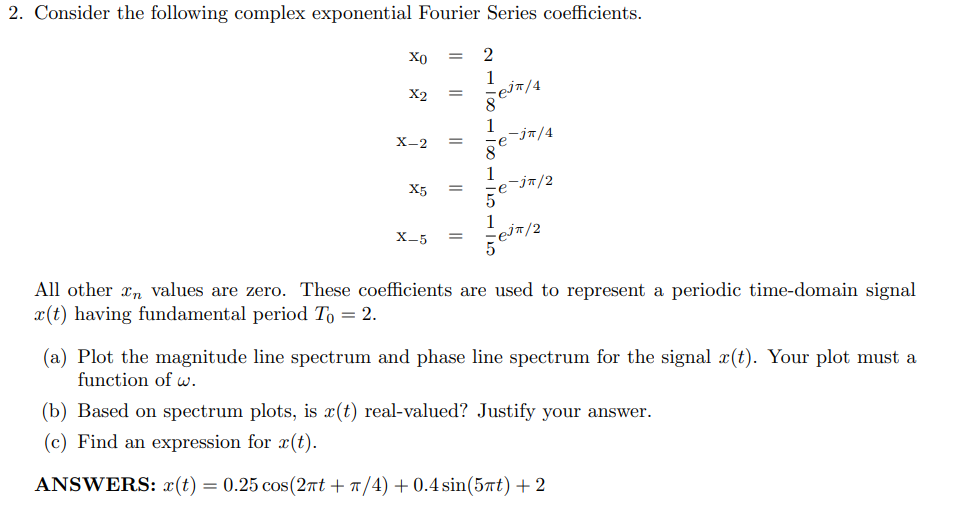 Solved 2. Consider the following complex exponential Fourier | Chegg.com