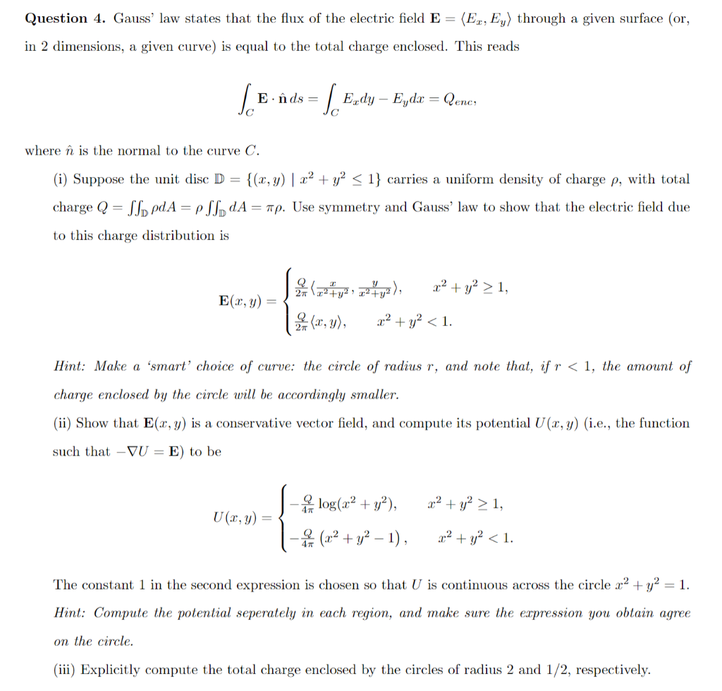 Solved Question 4. Gauss' law states that the flux of the | Chegg.com