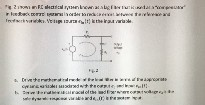 Solved Fig. 2 shows an RC electrical system known as a lag | Chegg.com