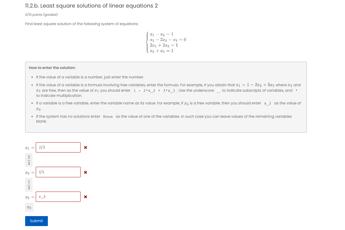Solved 11 2 B Least Square Solutions Of Linear Equations 2