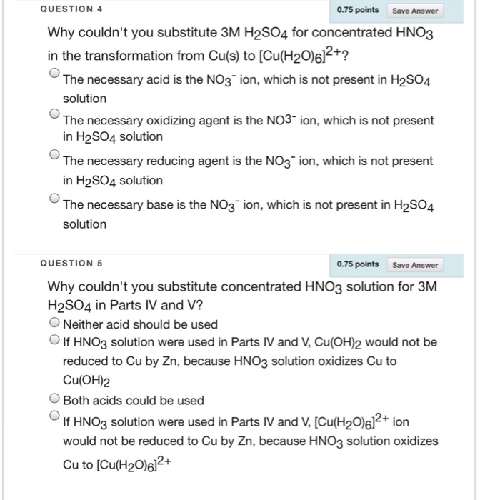 Solved Why couldn't you substitute 3M H_2 SO_4 for | Chegg.com