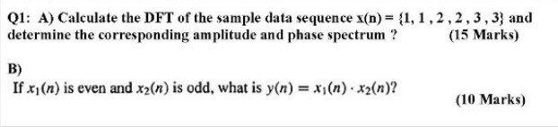 Solved Q1: A) Calculate the DFT of the sample data sequence | Chegg.com