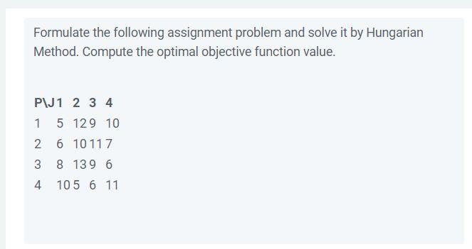 Solved Formulate the following assignment problem and solve | Chegg.com