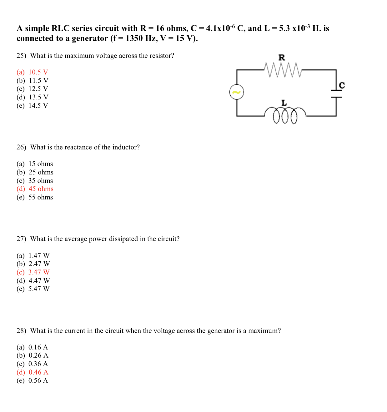 Solved A simple RLC series circuit with R=16 ﻿ohms, | Chegg.com